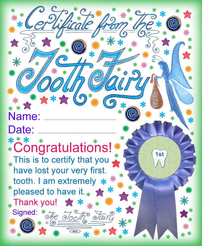 Tooth Fairy Certificate: Award for Losing Your Very First Tooth ... Tooth Fairy Certificate: Award for Losing Your Very First Tooth ...