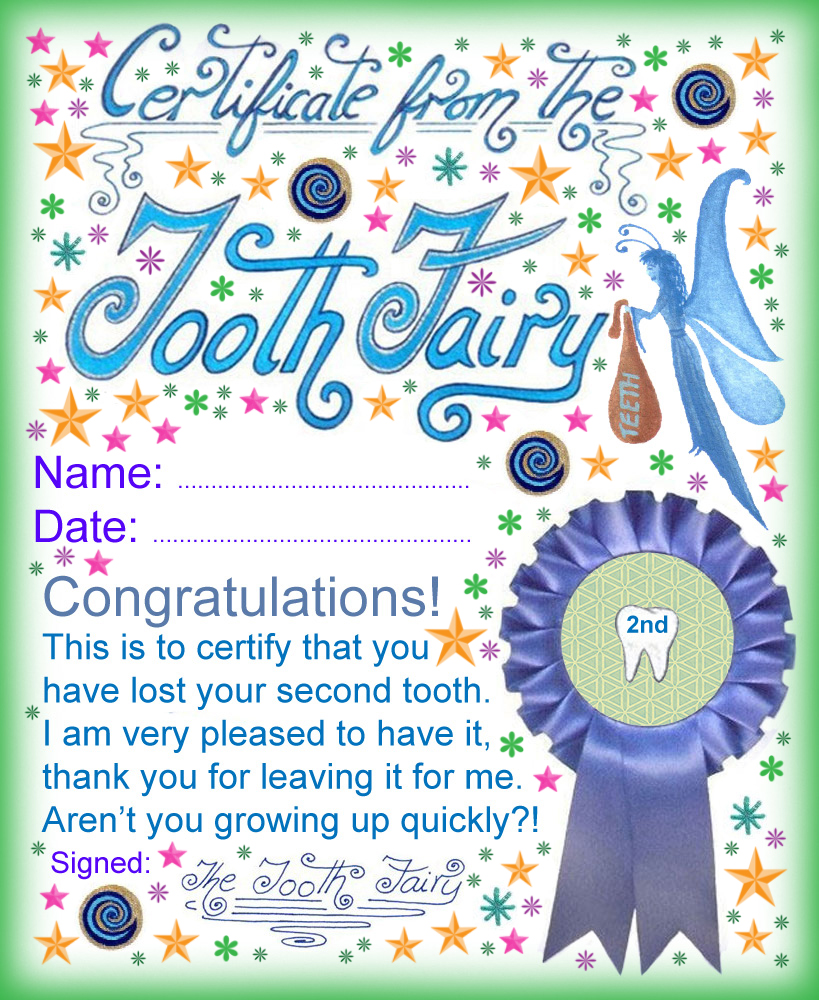 Tooth Fairy Certificate Award For Losing Your Second Tooth Rooftop 