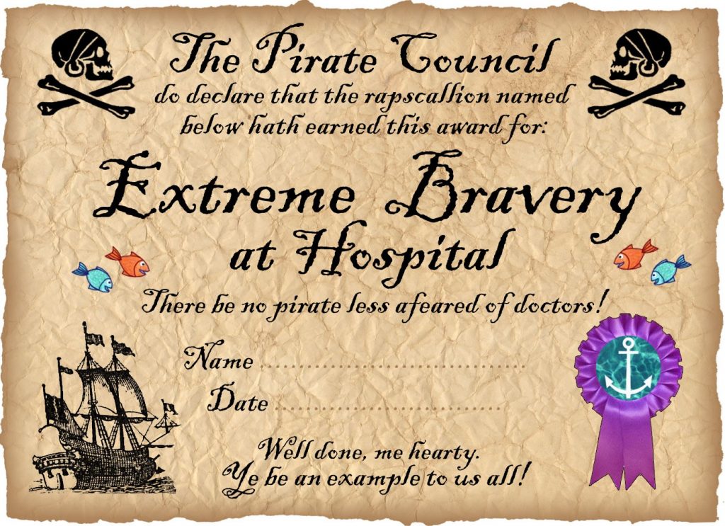 Pirate Certificate: Award for Bravery in Hospital - Rooftop Post Printables